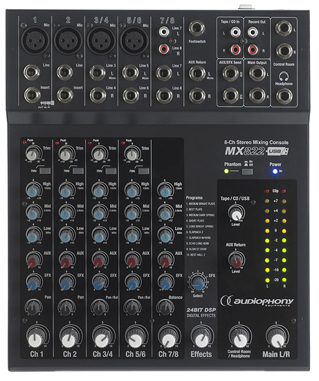 Audiophony MX822 PRO PA Mixer 8ch. :: Euro Baltronics - online shop for ...