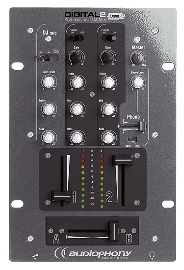 Audiophony Digital-2 Compact DJ Mixer, 2 channels :: Euro Baltronics ...